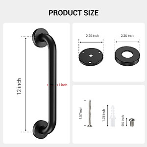 12 Inch Grab Bars for Bathtubs and Showers Black, Safety Shower Grab Bars for Seniors Elderly Handicapped, Handicap Grab Bars for Shower with Concealed Screws, Tesuchan