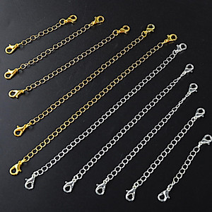 winee 30pcs Chain Extenders for Necklace, Necklace Extenders for Women Girls Bracelet Anklet Extender Stainless Steel Chain Extenders for Jewelry Making 2in 3in 4in 5in 6in (15 Gold, 15 Silver)