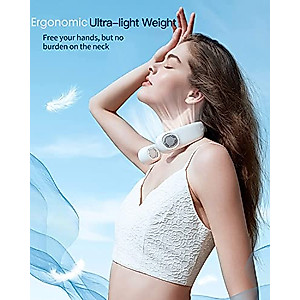RANVOO [Lightweight but Powerful] Portable Neck Fan, Cooling Travel Fan, Hands-Free Ultra Lightweight Quier Bladeless Battery Operated Rechargeable For Outdoor Indoor Women Kids Men-White