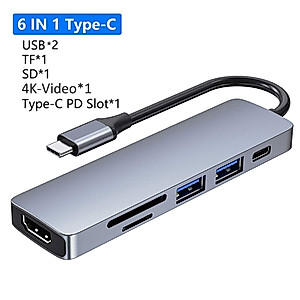 USB C Hub,6 in 1 Dual USB Type C Dock USB C SD TF Card Reader Splitter,USB3.0 Type C Hub Adapter for Notebook 4K Video