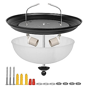 Farmhouse Indoor Flush Mount Ceiling Light Fixture Vintage Dome Flushmount 2-Light with Alabaster Glass for Bedroom Hallway Kitchen Dining Room (Round)