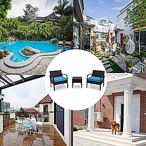 HOMEZILLIONS Outdoor Furniture 3 Piece Patio Set Balcony Furniture Outdoor Bistro Set Wicker Chair for Balcony Backyard Porch with Table and Cushions Blue