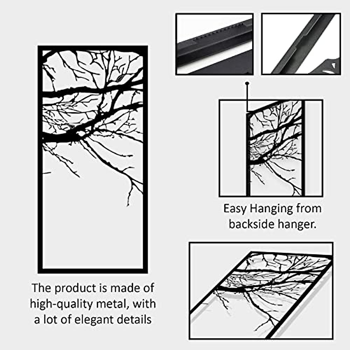 Peak Metal Wall Art, Tree of Life, Metal Wall Decor, 4 Panels for Living Room Decorations, Christmas Gift, Interior Decoration, Housewarming Gift 48 x 24 Inch (Black)