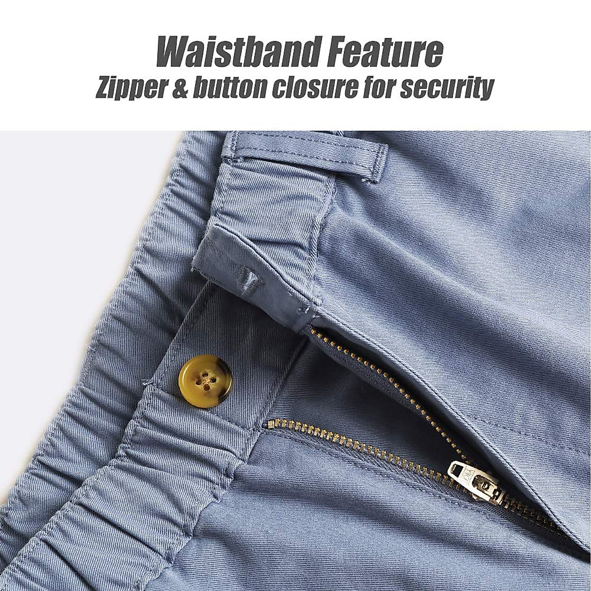 maamgic Men's Classic-fit 5.5" Cotton Casual Shorts Elastic Waistband with Multi-Pocket Daily Wear Walking Summer Outfit Blue 32