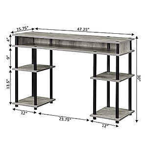 Convenience Concepts Designs2Go No Tools Desk Home Office Desk with Shelves, Corner Shelf Vanity Desk Computer Desk Nail Table for Nail Tech - 47.25" L x 15.75" W x 30" H, Faux Birch/Black