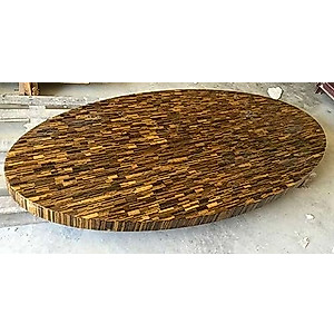 24 x 48 Inches Overlaid with Tiger Eye Stone Dining Table Top Marble Oval Shape Kitchen Table for Home Furniture Decor