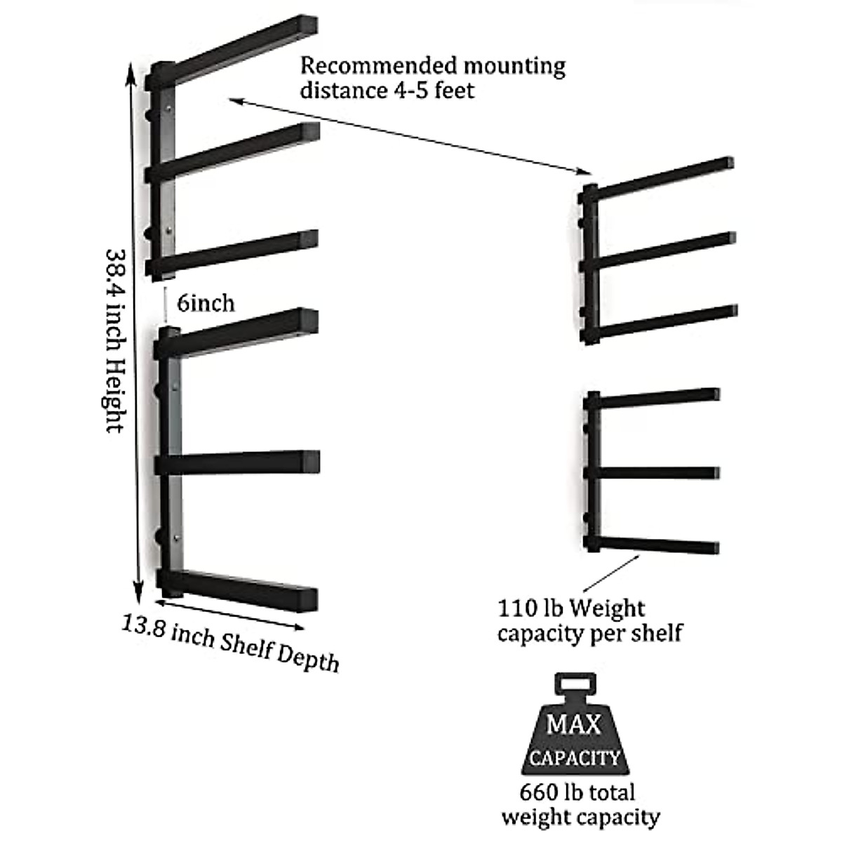 CLEAR STYLE Lumber Storage Rack and Wood Organizer Heavy Duty Metal Rack with 3-Level Wall Mount Levels up to 360LBS Perfect for Garage Storage 2 Pack