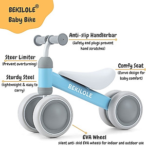 BEKILOLE Balance Bike for 1 Year Old Girl&Boys Gifts Pre-School First Bike and 1st Birthday Gifts - Train Your Baby from Standing to Running | Ideal One Year Old Toys (Sky Blue)