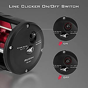 KastKing ReKon Level Wind Trolling Fishing Reel, Round Conventional Baitcasting Reels, Size 10, Right Handed