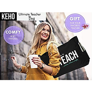 Keho XXL Ultimate Teacher Waterproof Multi Pocket Tote Shoulder Bag (Huge) - Perfect Usable Gift for Teacher Appreciation, Comfy Rope Handles & Perfect Work Bag