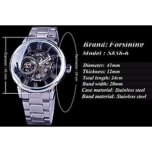 FORSINING Golden Transparent Case Stainless Steel Mens Watches Luxury Skeleton Mechanical Hand Wind Watch