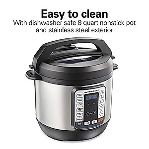 Hamilton Beach 12-in-1 QuikCook Pressure Cooker with True Slow Cook Technology, Rice, Sauté, Egg and More, 8qt., Black and Stainless (34508)