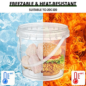 Mifoci 50 Pcs 32oz Food Clear Bucket Plastic Gallon Bucket Round Reusable Ice Cream Containers with Lids and Handles Airtight Clear Plastic Tub Freezer Reusable Pail for Kitchen Drinks Home(32oz)