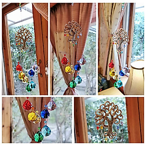 H&D HYALINE & DORA Crystal Glass Suncatcher Chakra Colors Ball Prism Tree of Life Window Hanging Ornament Rainbow Suncatcher