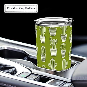 sanluoli Green Cactus Pattern Stainless Steel insulated coffee cup with Straw Lid coffee mug for men for gym leakproof straw tumbler 20 OZ