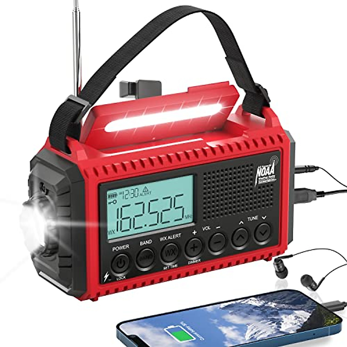 Emergency Crank Radio, 5000 NOAA Solar Hand Crank Weather Radio, 5-Way Powered AM/FM/Shortwave Portable Auto Alert Raido with Phone Charger, Flashlight, Reading Lamp&SOS for Outdoor Survival Kit Home