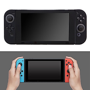 Hikfly 3pcs Silicone Gel Non-Slip Cover Skin Protector Case Kits Compatible for Nintendo Switch 6.2" Screen(2017) Consoles and Joy-Con Controllers with 8pcs Silicone Gel Thumb Grips Caps(Black)