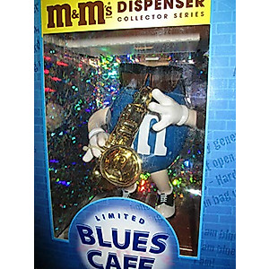 NEW IN BOX LIMITED EDITION -- HTF -- Blues Cafe M&M Candy Dispenser -- Blue M & M Saxophone Player complete with Sax and Sunglasses -- as shown