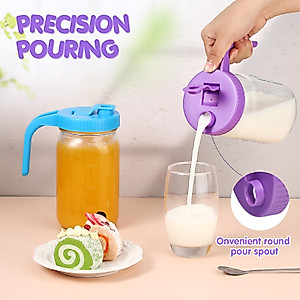 Baderke Breast Milk Pitcher for Fridge, Wide Mouth, 1 Quart (32 oz) Mason Jar with Lid, Heavy Duty Leak Proof Breastmilk Storage Container, Leak Proof, Sturdy Breast Milk Mixer Pitcher (Purple)