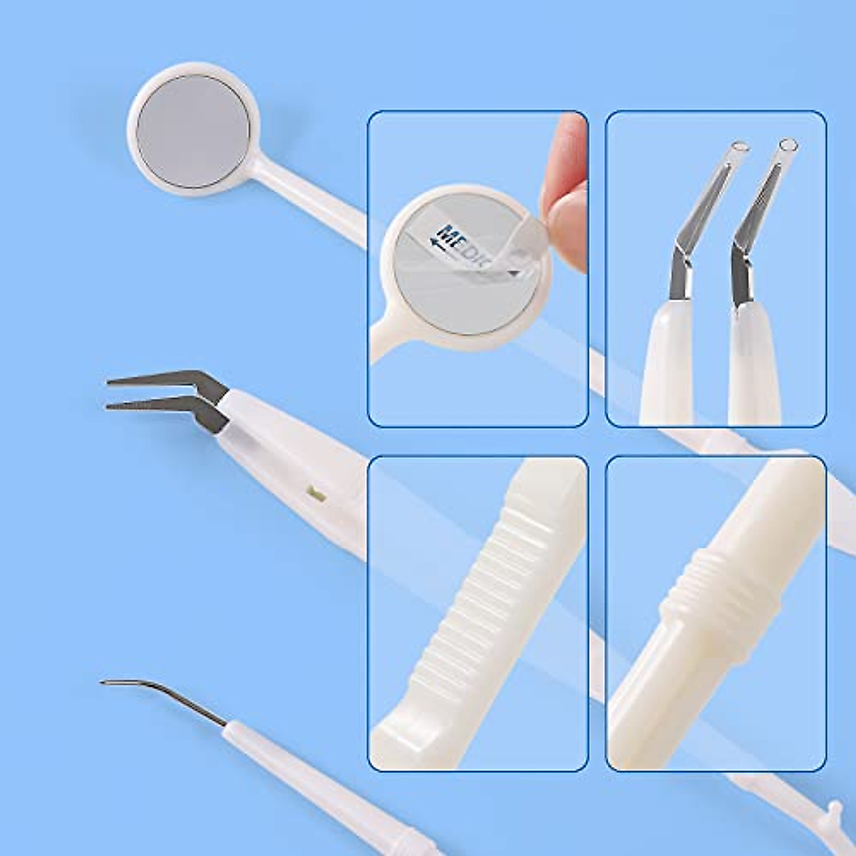 JMU 20 Pack Disposable Dental Examination Kit, 3Pcs Basic Instruments Set, Sterile Packaging, Dental Mirror Explorer Probe Plier, Oral Cleaning Hygiene Kit Dentist Tools