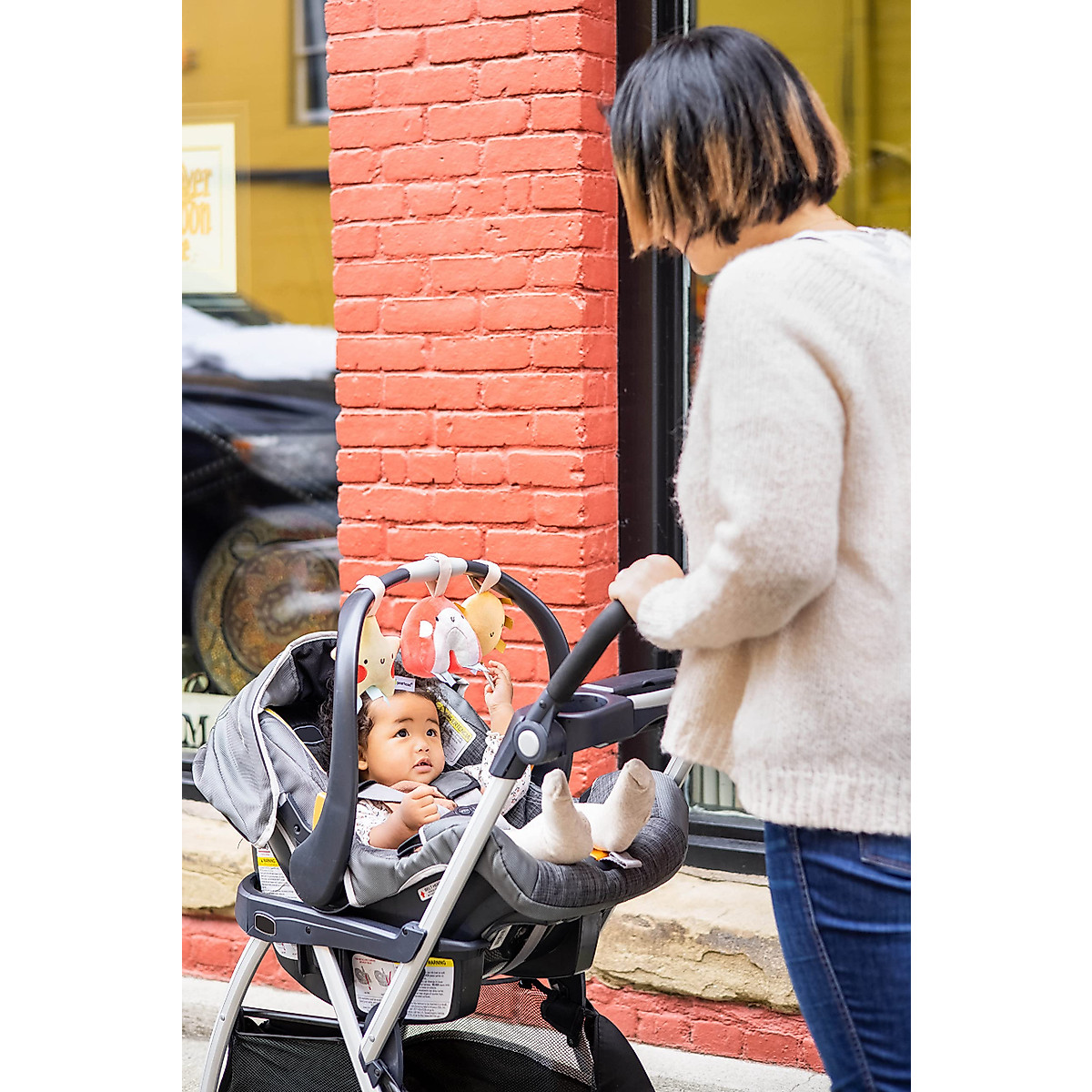 Pearhead Rainbow Sun and Stars Stroller Toys, Plush Corduroy Baby Travel Car Seat Toy Set, Baby Hanging Interactive Toys, Gender-Neutral Baby Travel Accessories, Rainbow Sun Stars Set of 3