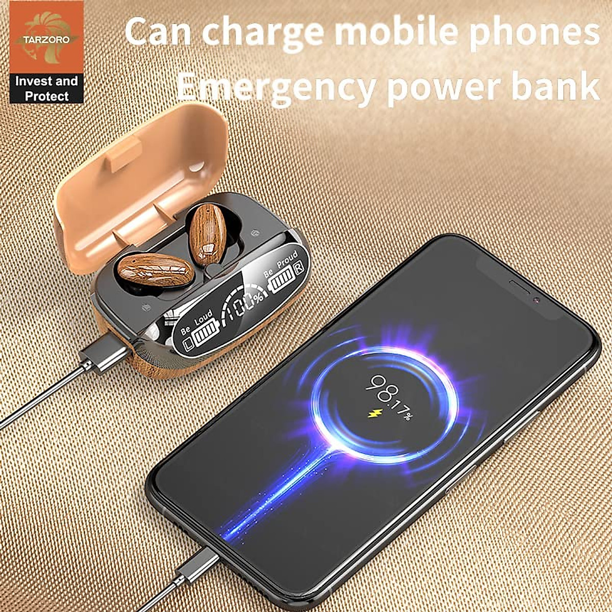 Bluetooth Headphones V5.3 Wireless Earbuds 75 Hrs Battery Life Led with Wireless Charging Case & Portable Charger LED Display Deep Bass IPX7 Waterproof Mic Stereo Headset for iPhone & Android