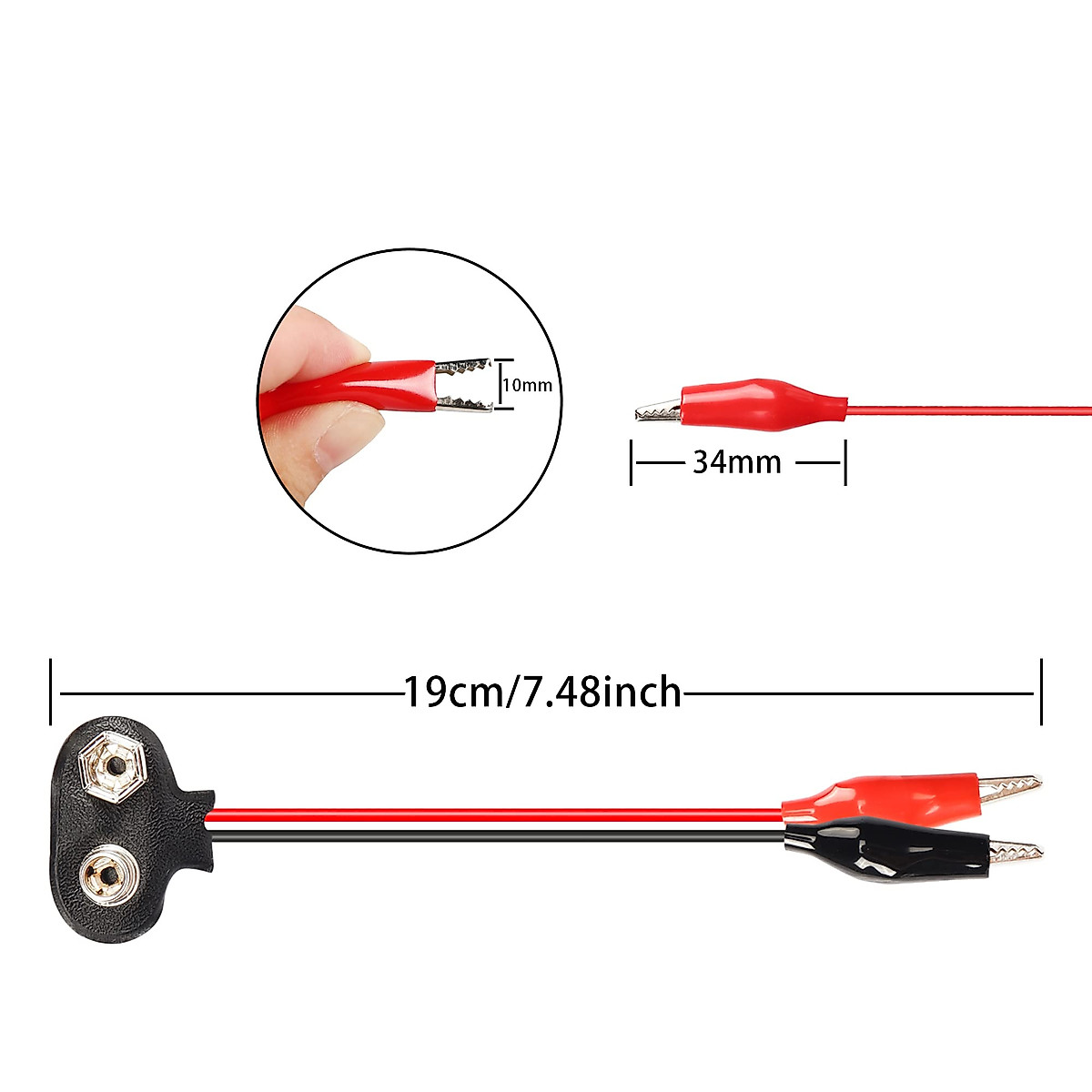 PNGKNYOCN 9V Battery Snap to Alligator Clips Cable,5 Pack Dual Alligator Clips to 9V Battery Snap Connector Cables（15cm）
