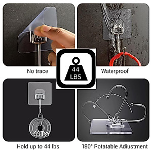 ALLFONDO Large Adhesive Hooks 44 LB(MAX), 12 Pack. Waterproof RUSTPROOF Wall Hooks Stainless Steel Coat Towel Hook for: Indoor, Kitchen, Bathroom, Shower, Home, Office USE