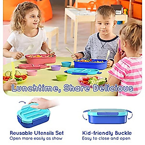 TIME4DEALS Bento Boxes for Adults 44oz - Leakproof 4 Compartments Lunch Containers Kids Bento School Lunch Boxes with Spoon & Fork, Perfect Size for On-the-Go Meal, Microwave and Food-Safe (Blue)