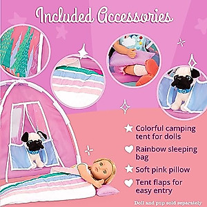 Glitter Girls – Camping Set – Colorful Play Tent & Rainbow Sleeping Bag with Pillow – 14-inch Doll Accessories for Kids Ages 3 and Up – Children’s Toys