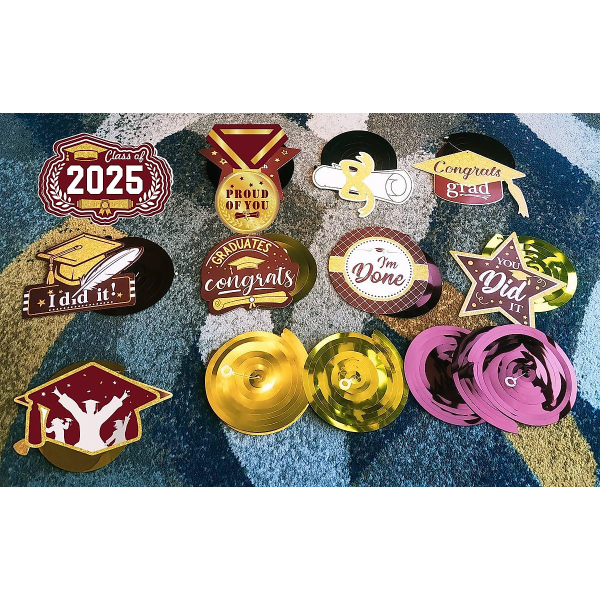 Graduation Party Decorations 2023 Maroon Gold FSU Graduation Graduation Party Supplies Accessories Burgundy Gold Hanging Swirls 15pcs Class of 2023 Maroon Gold for Background Ceiling Home Classroom Graduation Decorations