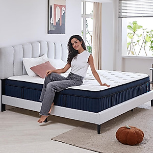 Suiforlun 14 Inch Cal King Mattress with Cool-to-Touch Cover, Euro Top Hybrid Gel Memory Foam Mattress with 7-Zone Pocketed Coils, Medium Firm California King Size Mattress for Pressure Relief