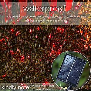 YAOZHOU Red Christmas Solar String Lights Outdoor Red 2 Pack Upgraded Solar Panel,Each 75.5ft 200LED Fairy Lights with 8 Modes IP65 Waterproof Lights for Tree Garden Patio Wedding Party Yard Decor