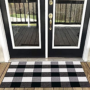 SHACOS Large Cotton Area Rug 4'x6' Black White Plaid Cotton Woven Rug for Living Room Bedroom Doorway (4' x 6', Black White)