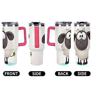LLUTSNTH 40 Oz Vacuum Tumbler with Light Rose Red Handle Leakproof Insulated Tumbler Sheep Stainless Steel Travel Mug with Lid And Straw Coffee Cup Cute Water Bottles Cup Holder Friendly