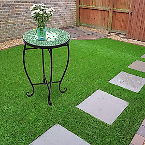 yzohu Birsppy Amuro Mosaic Accent Table Round Side Table, Wrought Iron Stained Glass Patio Flower Stand Outdoor Coffee End Table, Indoor Outdoor for Patio Lawn Garden Home (Green Surface)