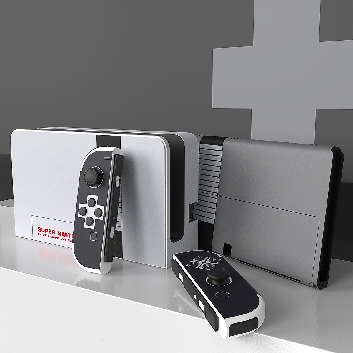 PlayVital Full Set Protective Stickers for Nintendo Switch OLED Model, Customized Vinyl Decal Skins for Switch OLED Console & Joycon & Dock & Grip - Classics NES Style