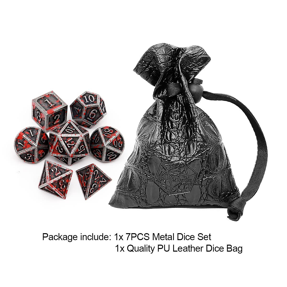Haxtec Bloodstained Metal DND Dice Set Blood Polyhedral D&D Dice for Dungeons and Dragons Gift TTRPG Antique Metal Halloween Dice