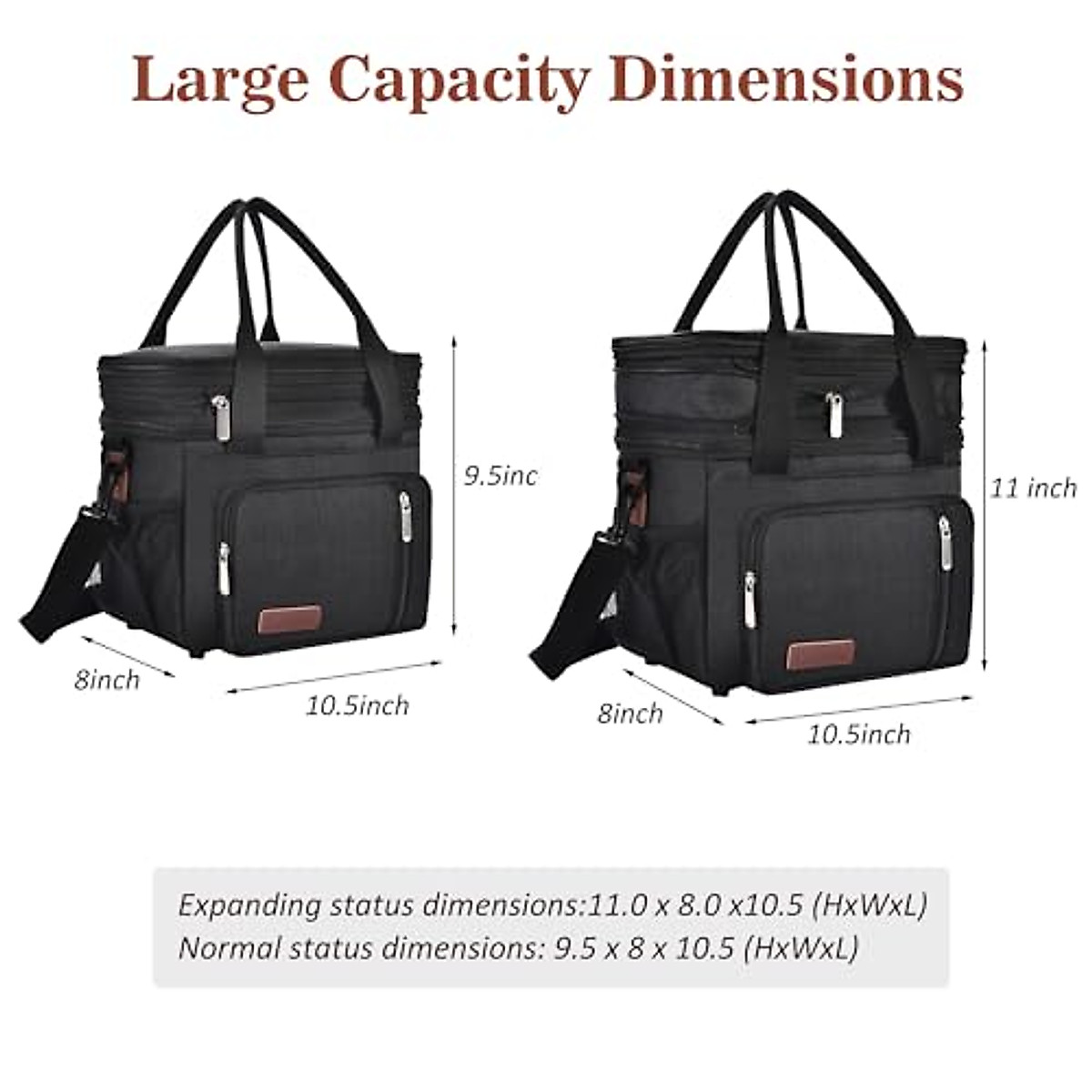 LOKASS Lunch Box for Men, 16L Double Deck Expandable Insulated Lunch box For Adults/Women Thermal Large Waterproof Leakproof Lunch Bag for Work with Shoulder Strap, Black