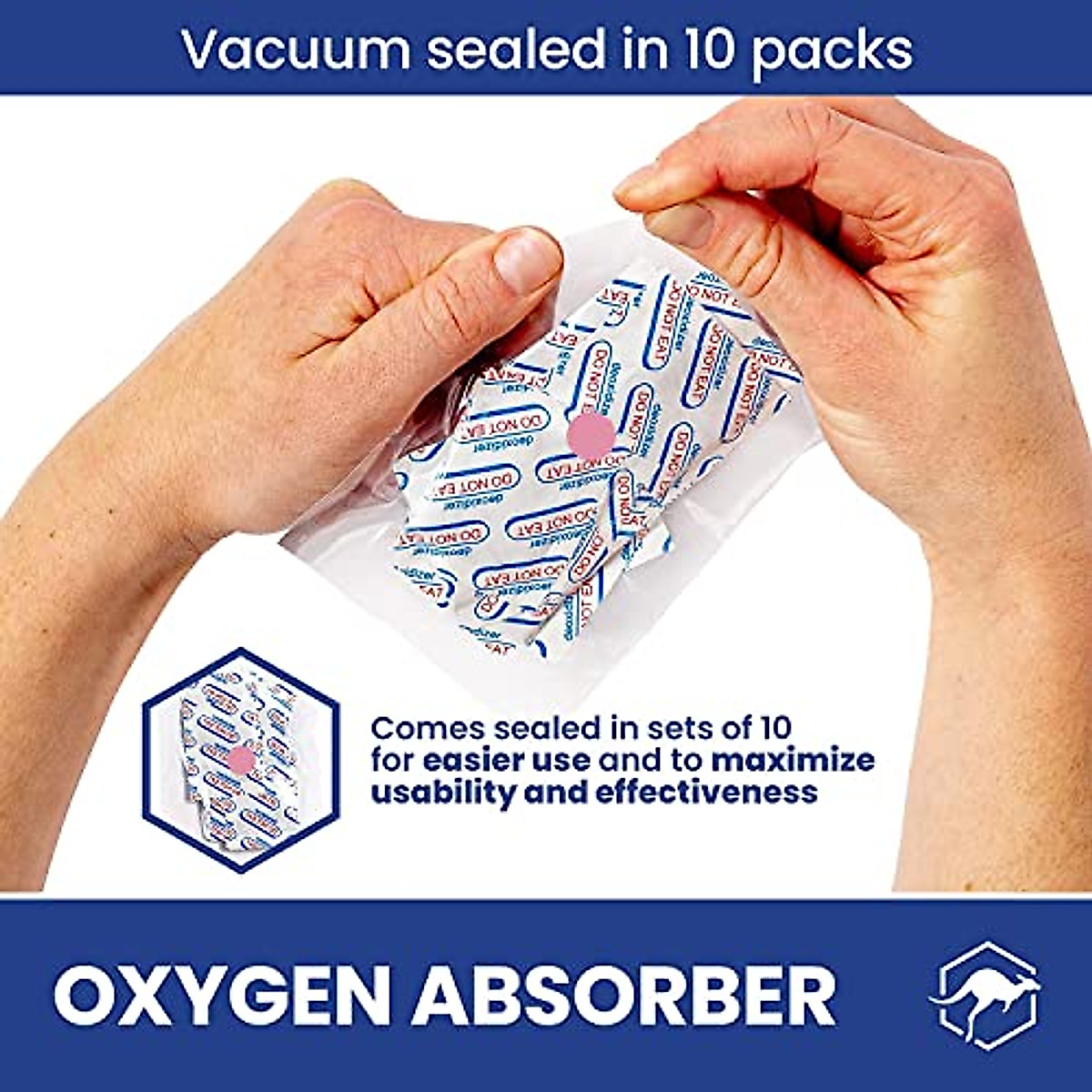 Wallaby 500cc Oxygen Absorbers for Long Term Food Storage 100 count (10х Packs of 10) Bulk - FDA Food Grade Packs for Vacuum Mylar Bags, Airtight Containers Flour Sugar Cereals, Freeze Dryers & Dehydrators