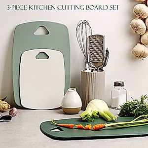 Cutting Boards for Kitchen,Plastic Cutting Board Set of 3, Thick Chopping Boards for Meat, Veggies, Fruits, with Easy Grip Handle,Dishwasher Safe (Green, 3Pcs)