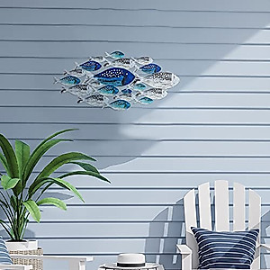 Metal Fish Wall Decor Handcrafted Fish Art Summer Metal Wall Sculpture Marine Decor for Coastal Nautical Beach or Boat Decor Collector Vacation House Blues Silver Wall Art Bedroom Bathroom Living Room