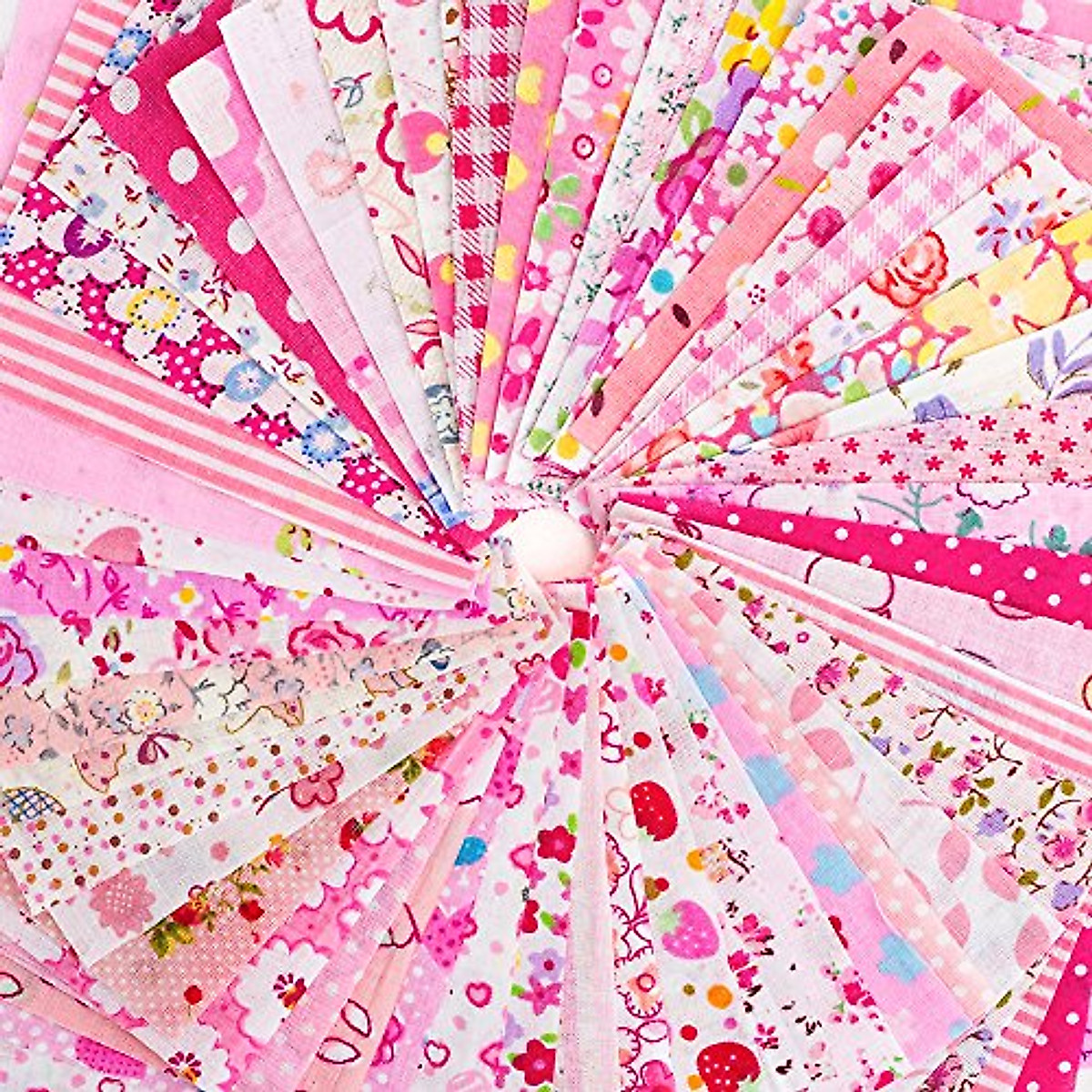 RayLineDo 50pcs 1010cm Different Pattern Patchwork Fabric Craft Printed Cotton Material Mixed Squares Bundle Quilting Scrapbooking Sewing Artcraft DIY Fabric Pink Series