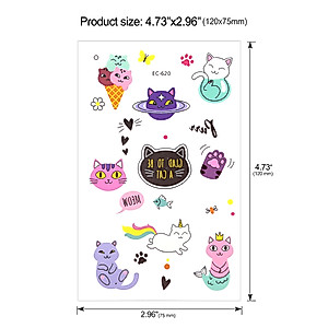 Temporary Tattoos for Girls Kids Women(180pcs), Konsait Cute Kitty Cat Tattoos Waterproof Body Art Sticker Great Birthday Party Favors Kids Party Accessories Goodie Bag Stuffers Party Fillers Gift