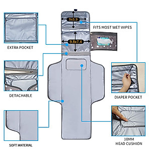 Portable Changing Pad,Baby Portable Diaper Changing Pad for Boys and Girls |Long Large Changing Pad with Wipes Pocket | Lightweight and Waterproof Travel Diaper Station Kit with Cushioned Pad