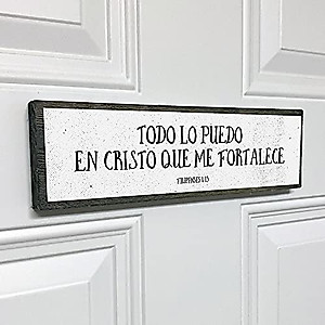 ANVEVO Todo Lo Puedo En Christo Que Me Fortalece – Spanish Bible Verse – mensajes cristianos para decorar - Metal and Wood Sign