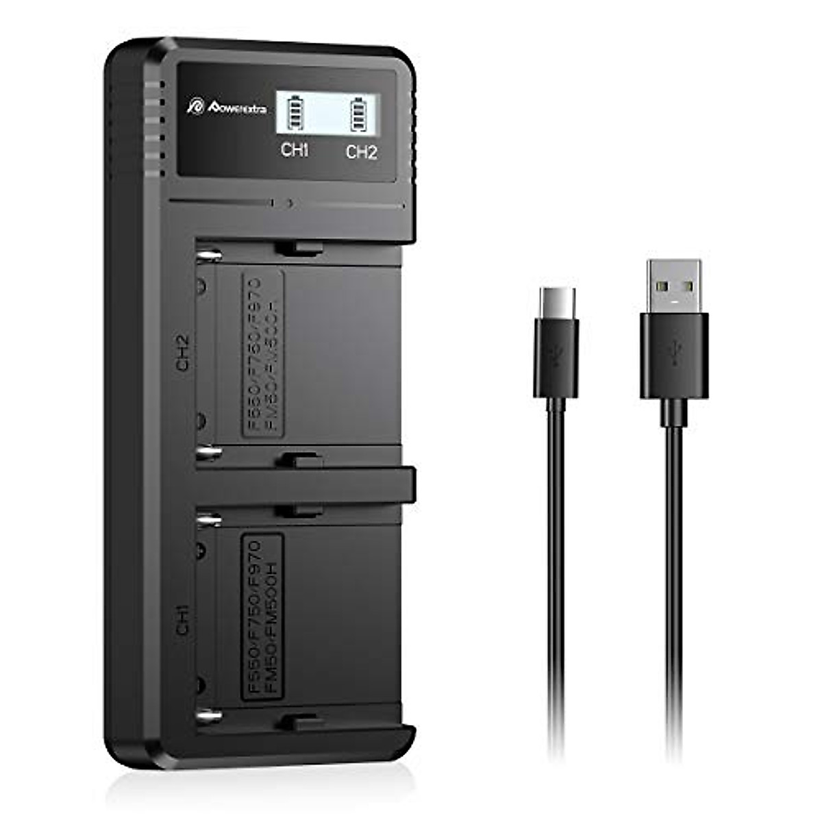 Powerextra Fast Charger Dual USB Charger with LCD Display for Sony NP-F970 NP-F930 NP-F950 NP-F960 NP-F550 NP-F530 NP-F330 NP-F570 Battery
