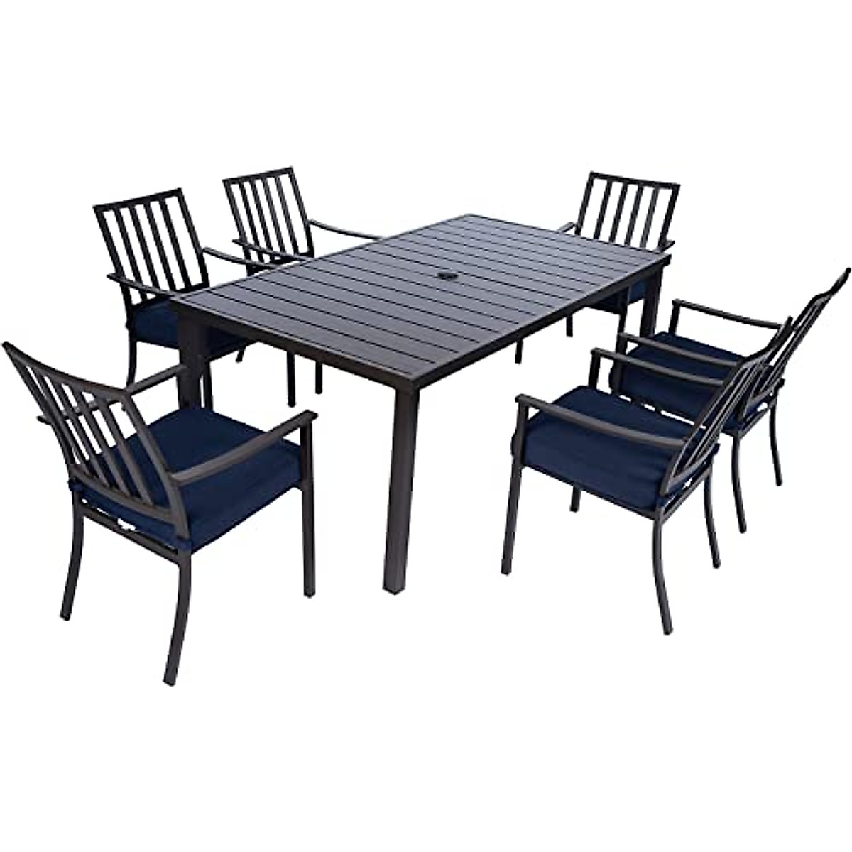 Mod Furniture Carter 7-Piece Modern Outdoor Patio Furniture Dining Set with All-Weather Aluminum Frames, 6 Padded Dining Chairs and 72"x40" Slat Table