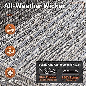 ovios 3 Piece Outdoor Patio Furniture with 3 Seat Sofa & Ottoman,Rattan Wicker Coversation Set with High Back,Sectional Sofa for Outside Porch Balcony Backyard Pool,Dark Grey