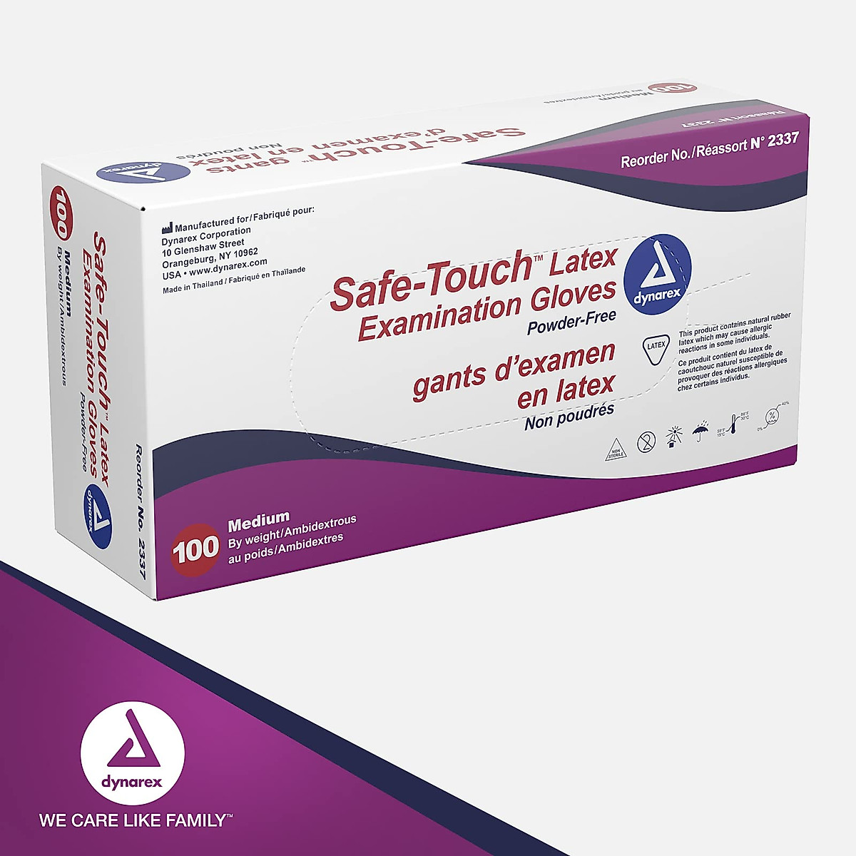 Dynarex Safe-Touch Disposable Latex Exam Gloves, Powder-Free, Used in Healthcare & Professional Settings, Bisque, 1 Box of 100 Gloves (Medium)